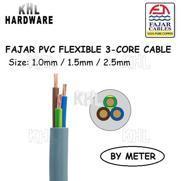 [KHL] FAJAR 1.0mm 1.5mm 2.5mm 3 Core Flexible Cable / PVC/PVC Flexible ...