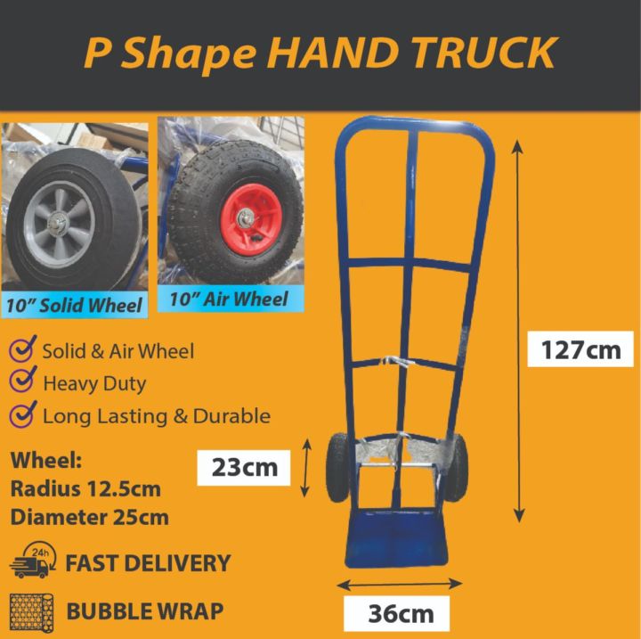 P Shape Hand Truck 2 Wheel Trolley With 10" Air Wheel / With 10" Solid ...