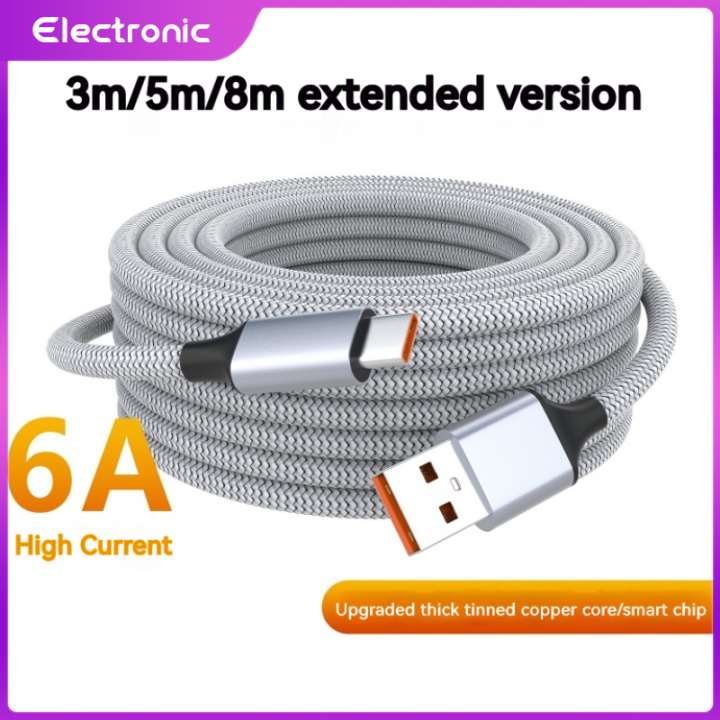 3m 5m 8m Extended Extra Long Charging Cable Type-C Fully Compatible 6A ...