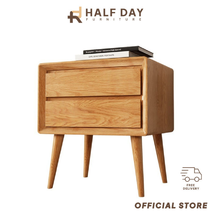 Halfday - Japanese Style Solid Wood Bedside Table with Drawer Cabinet ...