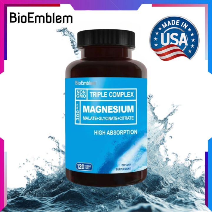 BioEmblem Magnesium Capsule Triple Complex 300mg of Magnesium Glycinate, Malate, Citrate High ...