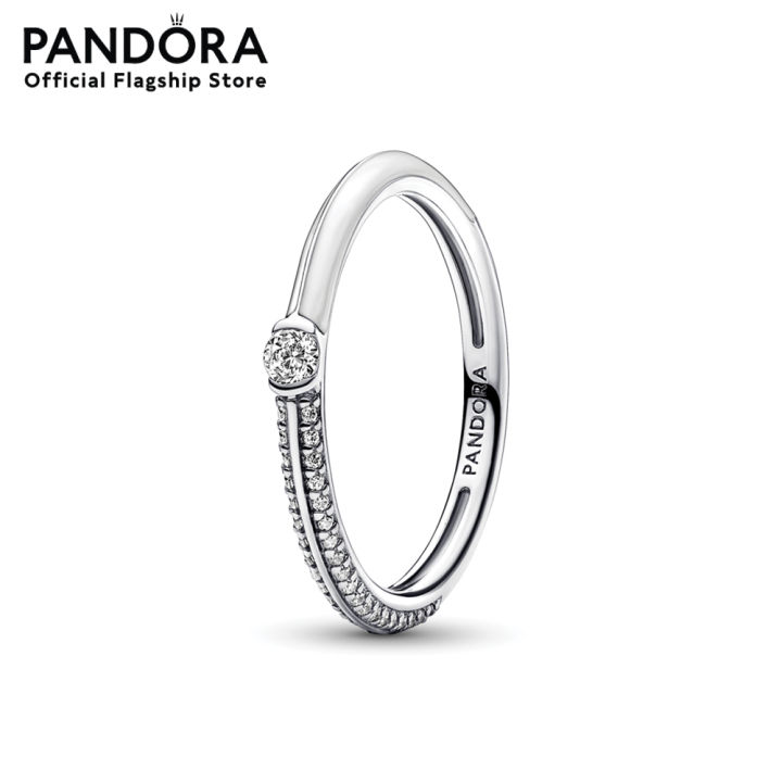 Pandora Sterling silver ring with white enamel and clear cubic zirconia ...