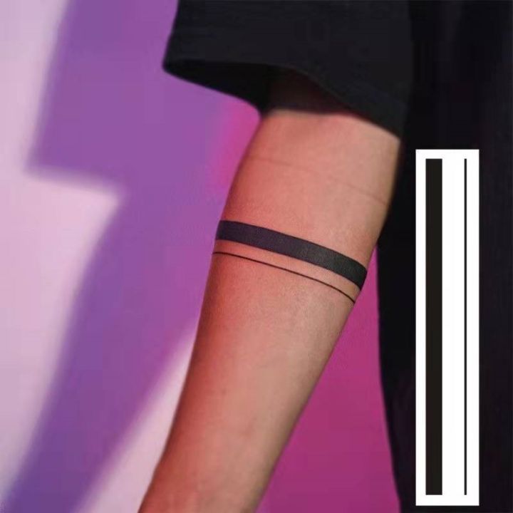 Black Stripe Waterproof Temporary Tattoo Stickers Male Arm Streak Line ...