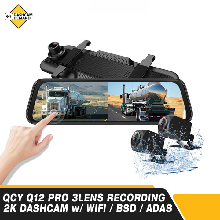 QCY Q12 PRO 3 Way Dashcam With WIFI +BSD 1440P Front + 2x 1080P Back ...