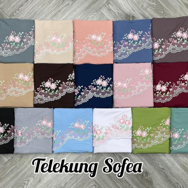 KAMDAR Telekong Sofie (7 colors) Scallop Lace Border with Embroidery ...