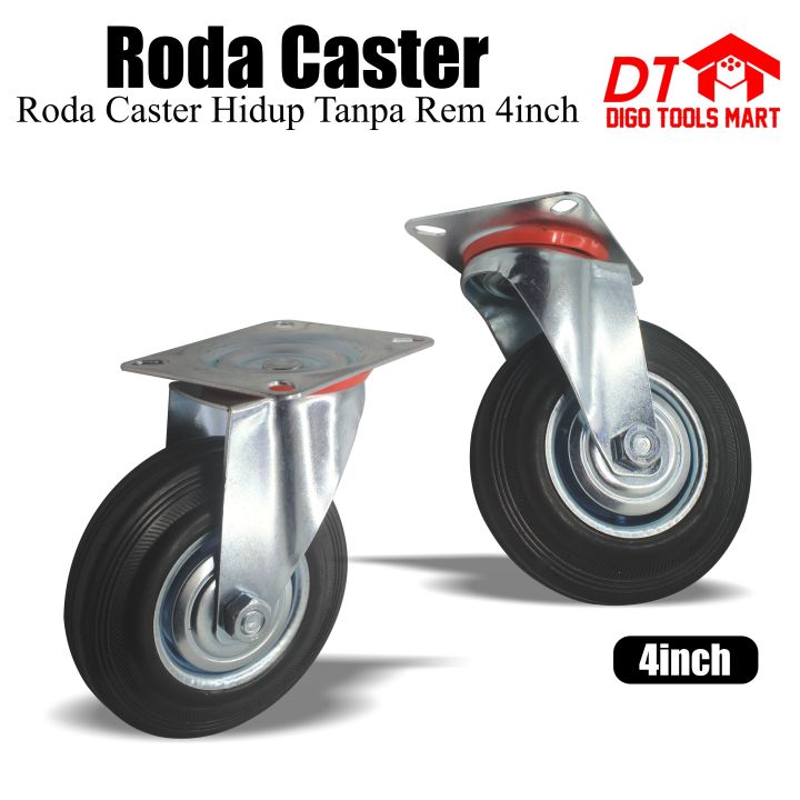 Roda Caster 4 Inci 100mm Rubber Karet Hidup dan Mati Roda Lori Roda ...
