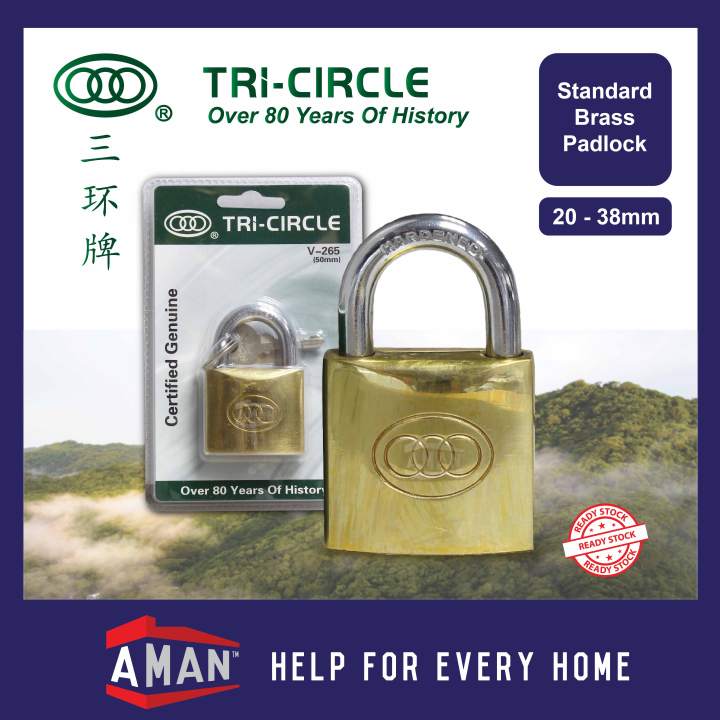 TRI-CIRCLE Brass Padlock Standard Shackle Short Shackle Brass Lock Door ...