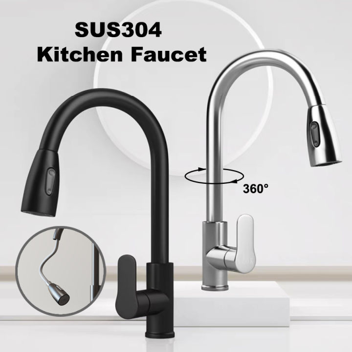 SUS304 Faucet Kitchen Basin Tap Stainless Steel Mixing Tap 360°Swivel ...