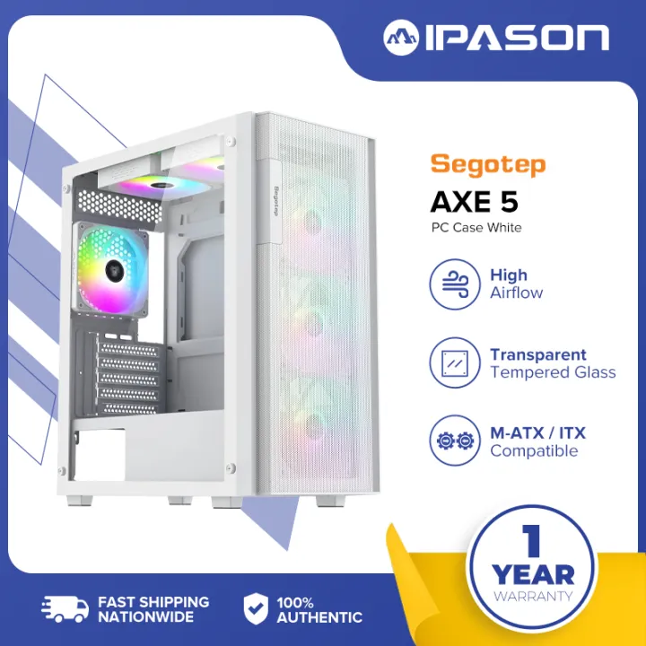 IPASON | Segotep Axe 5 White PC Case (M-ATX / ITX Supported) (Cooling Fans not Included) | Lazada PH