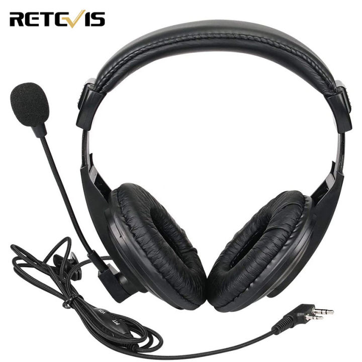 Retevis Walkie Talkies Earpiece Boom Mic 2 Pin Overhead Headphone with ...