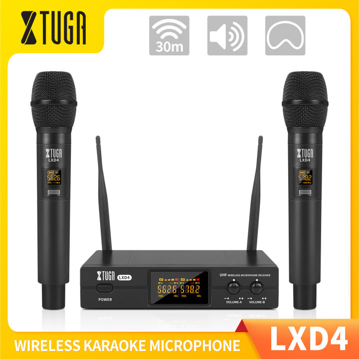 XTUGA LXD4 2 Channel UHF Wireless Microphone System with 2 Hand-held Wireless Microphone Use for ...
