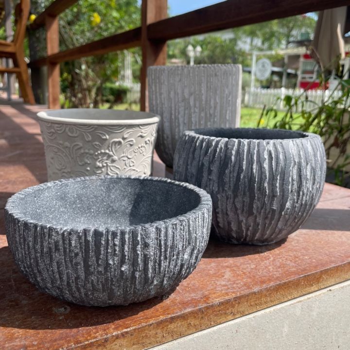 H2O - [Cement Flower Pot] Texture Design Cement Pot 条纹水泥花盆 | Lazada
