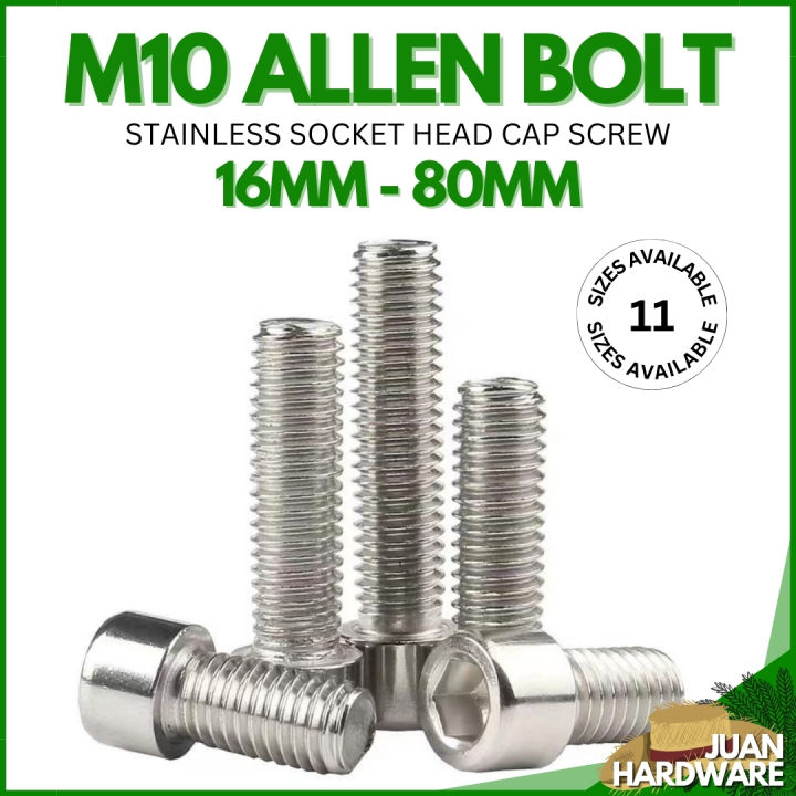 M10 Allen Bolt Stainless Steel 10mm Thread Socket Head Cap Screw Bolts ...