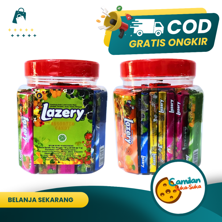 Permen Lazery Assorted Candy Stik Toples isi 50 pcs / Netto 750 gram ...