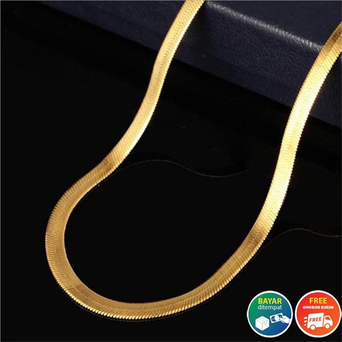 KALUNG TITANIUM PRIA WARNA EMAS GOLD MODEL PLAT | Lazada Indonesia