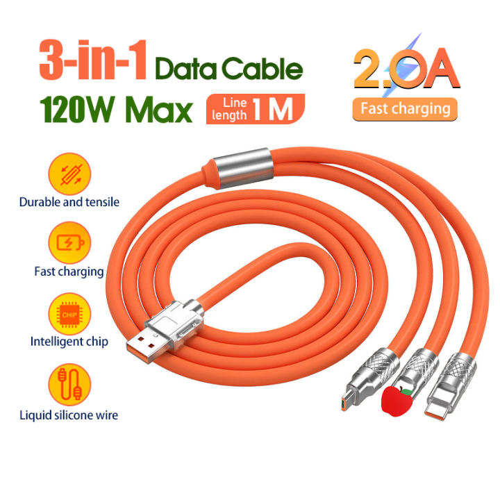 6A 3 in 1 Super Fast Charger Type C Liquid Silicone Cable Quick Charge ...