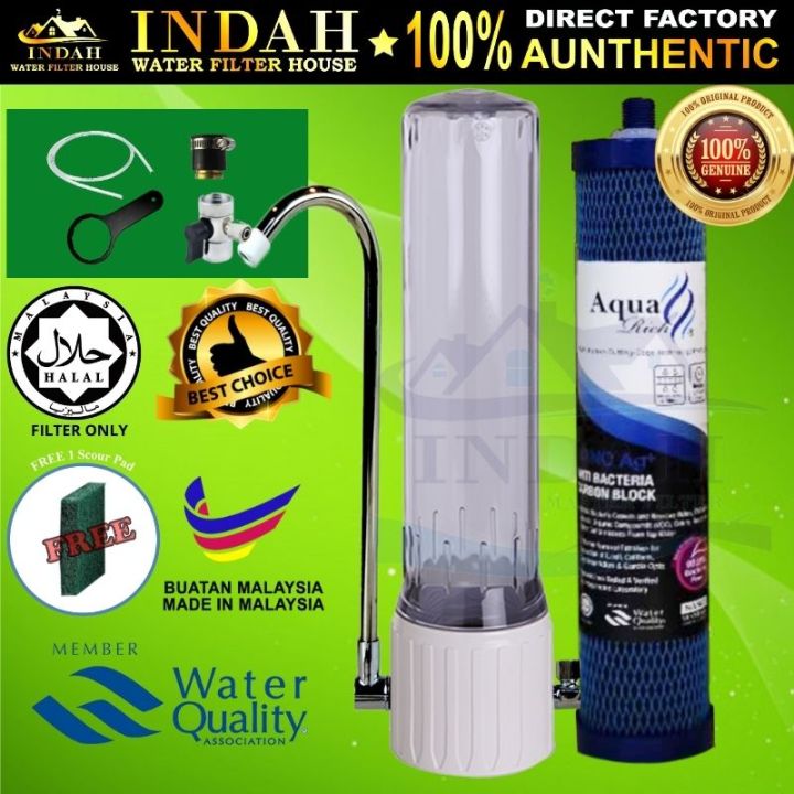 CTC Single Water Purifier Housing With AquaRich JAKIM Halal Antibacterial Silver Carbon Block ...