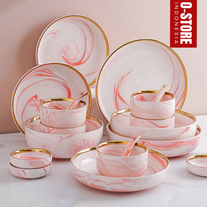 Piring Makan Keramik Mewah Mangkok Aesthetic Alat Makan Set Piring Saji ...