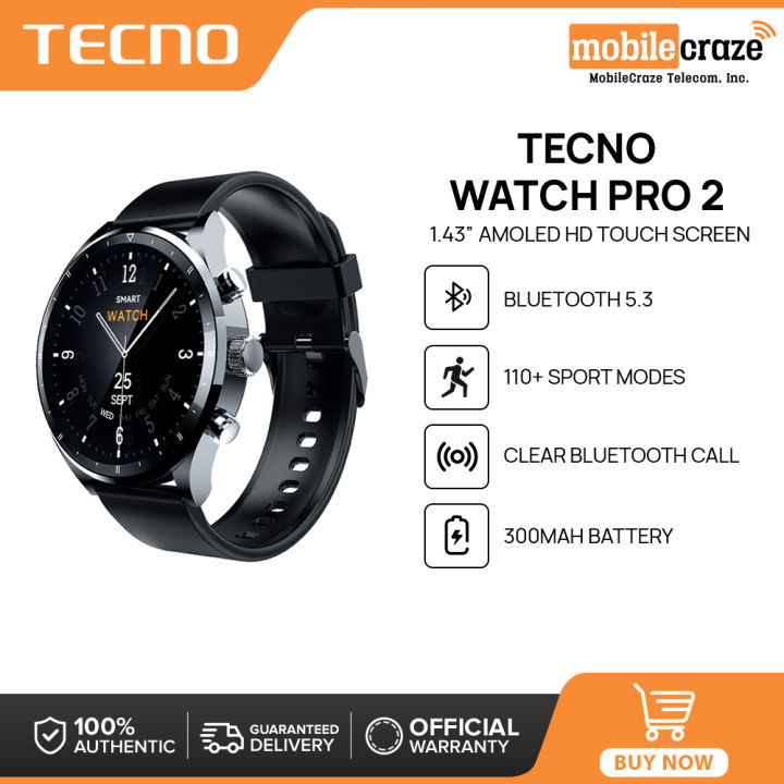 Tecno Watch Pro 2 Smartwatch | 1.43” AMOLED Screen | Clear Bluetooth Call | Complete Health Care ...