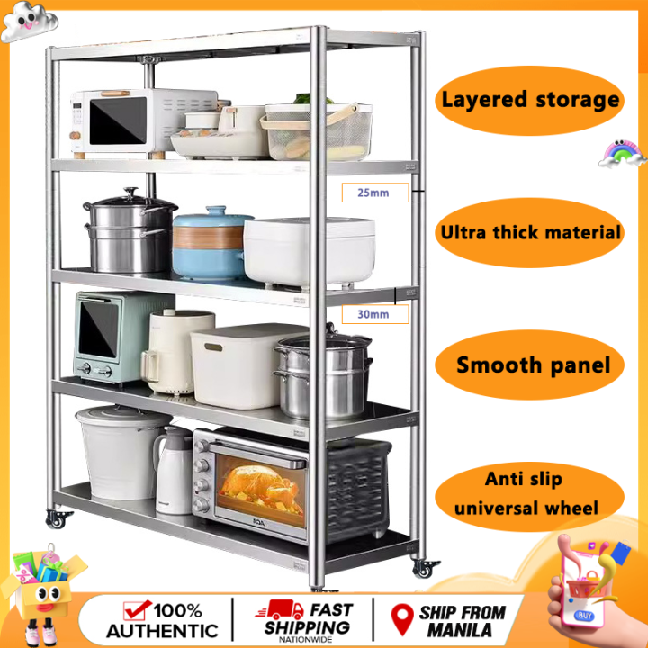 304 Stainless Steel Kitchen Cabinet Rack With Wheels 3/4/5 Layer ...