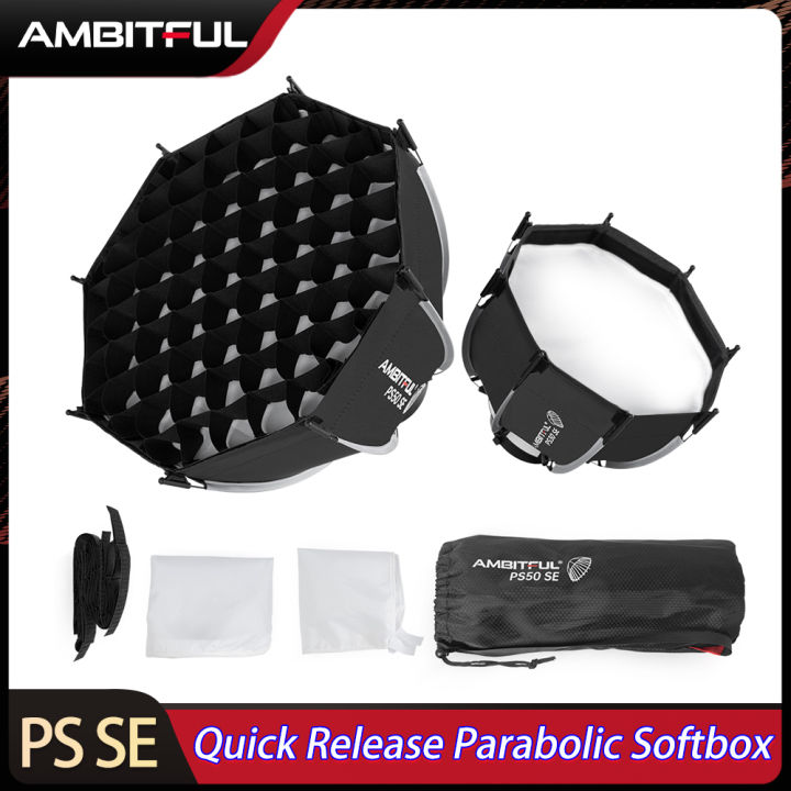 AMBITFUL 30cm 50cm Quick Release Parabolic Softbox Bowens Mount Softbox + Honeycomb Grid Quick ...