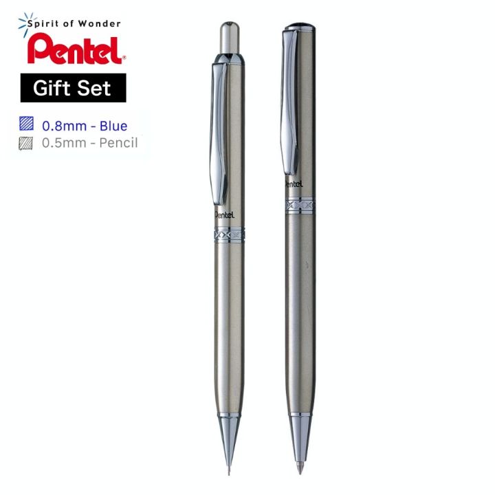 Pentel ปากกาลูกลื่น B810 + ดินสอกด A810 เพนเทล 0.5mm ด้ามสีเงิน พร้อม ...