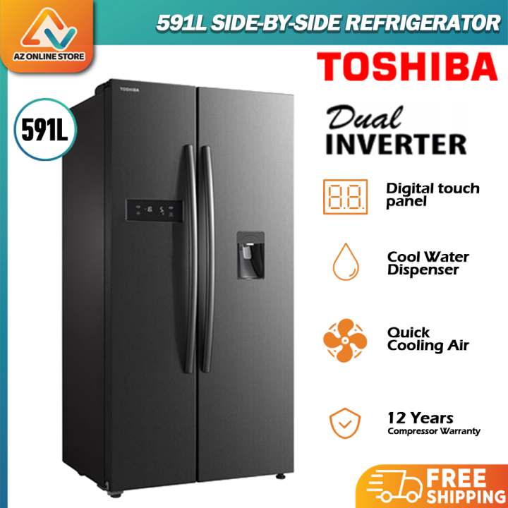 Toshiba [ GR-RS682WE-PMY ] Side by Side Refrigerator 591L Dual INVERTER ...