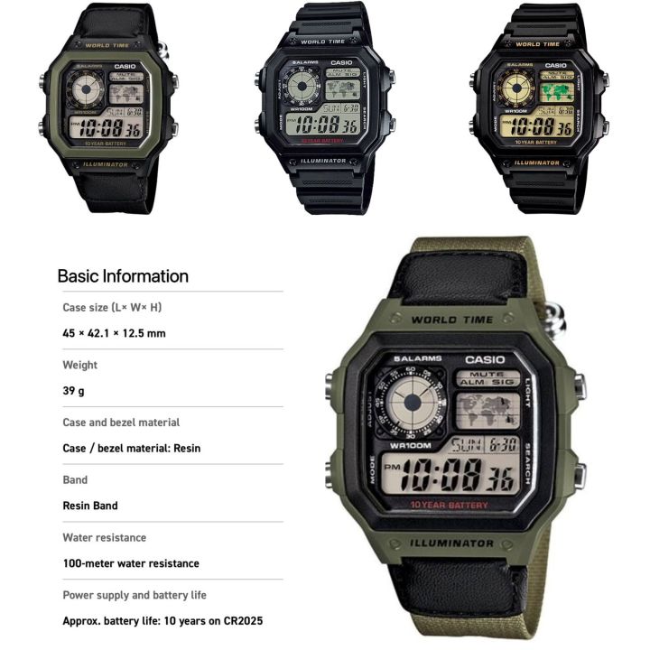 100% ORIGINAL CASIO DIGITAL MEN WATCH / AE-1200WH / AE1200WHB-3B / AE1200WH-1B / 1A (10 YEARS ...