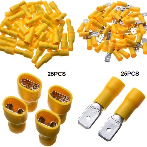 50Pcs 1.5-6.0mm2 Female/Male Electrical Wire Connector Insulated Crimp Terminals Spade Red Blue ...