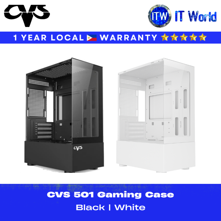 CVS 501 Gaming Case TG-Side TG-Front ATX Support - Black | White | itw ...