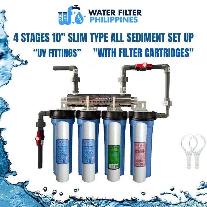 Water Filter 4 Stages 10" Slim Type All Sediment with 2 GPM Uv Light ...