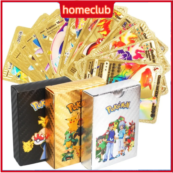 【24h】55/110 Pcs Metal Gold Silver Pokemon Cards English Version Pikachu ...