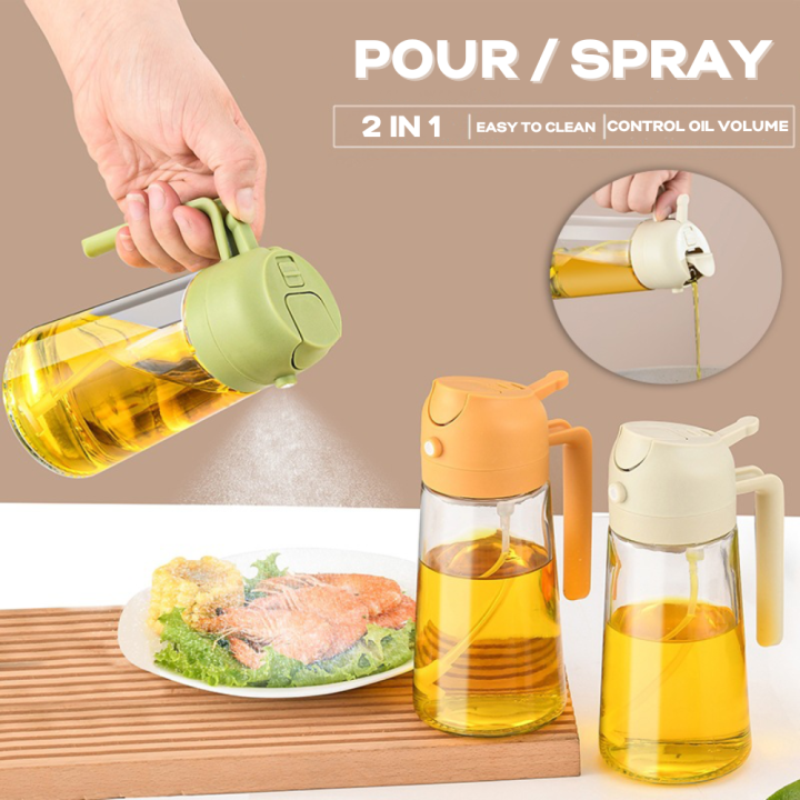 2 In 1 Oil Bottle Glass Oil Spray Bottle 470ml Cooking Oil Dispenser ...