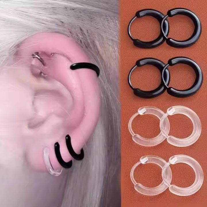 Tiktok🔥20pcs Invisible Resin Clear Ear Hoop Earrings Prevent Allergy ...