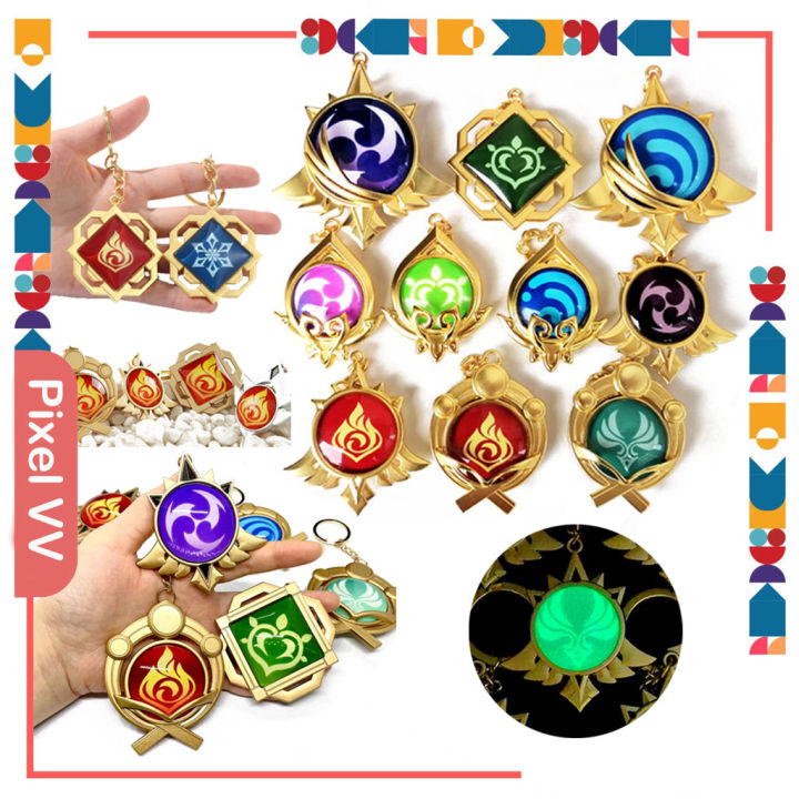 10cm Genshin Impact Vision Metal Keychains Liyue Mondstadt Inazuma ...