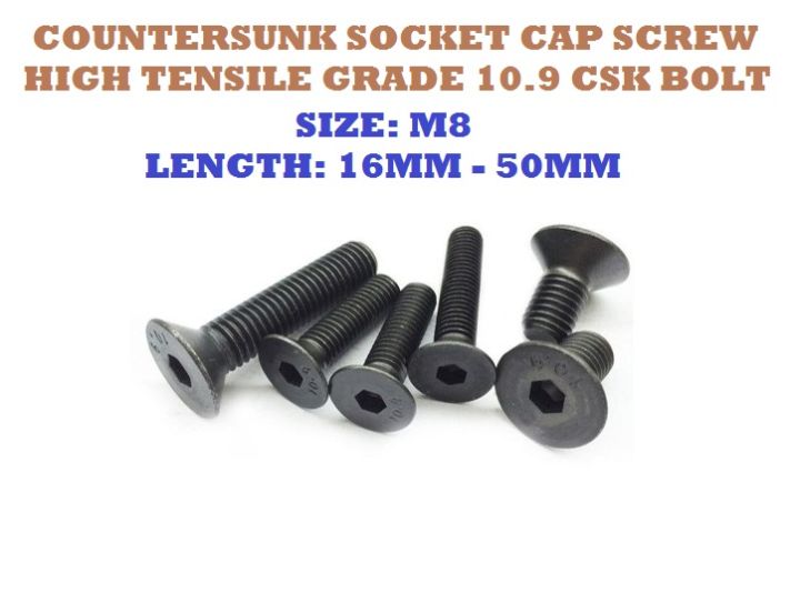 Grade 10.9 - M8 CSK Grade 10.9 High Tensile Steel Countersunk Screw ...