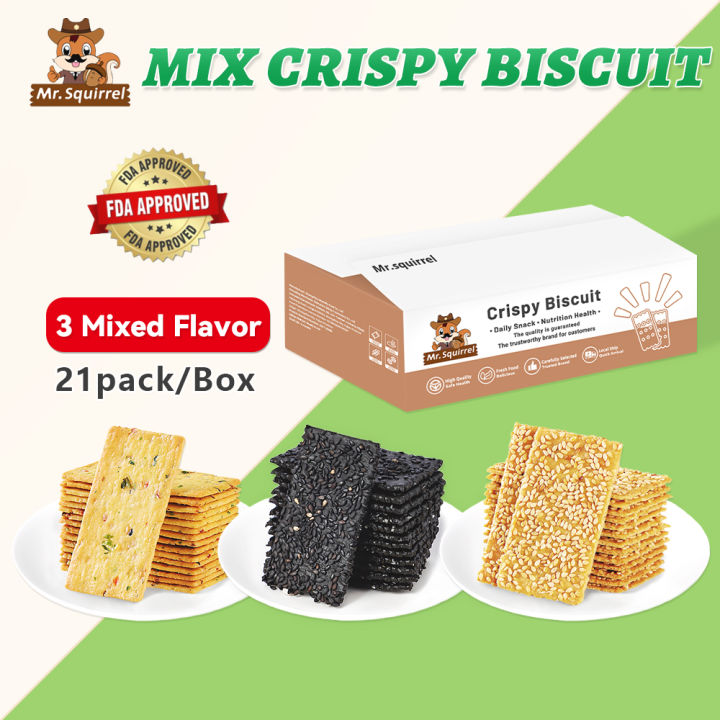 Mr.Squirrel 3 In 1 Crispy Biscuit Vegetable/Black Sesame/Quinoa Low Calorie Mixed Biscuit ...