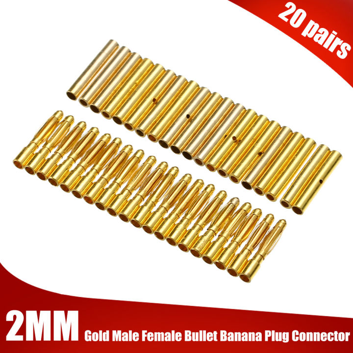 40pcs 2mm Gold Male+Female Bullet Banana Plug Connector For RC Battery ...