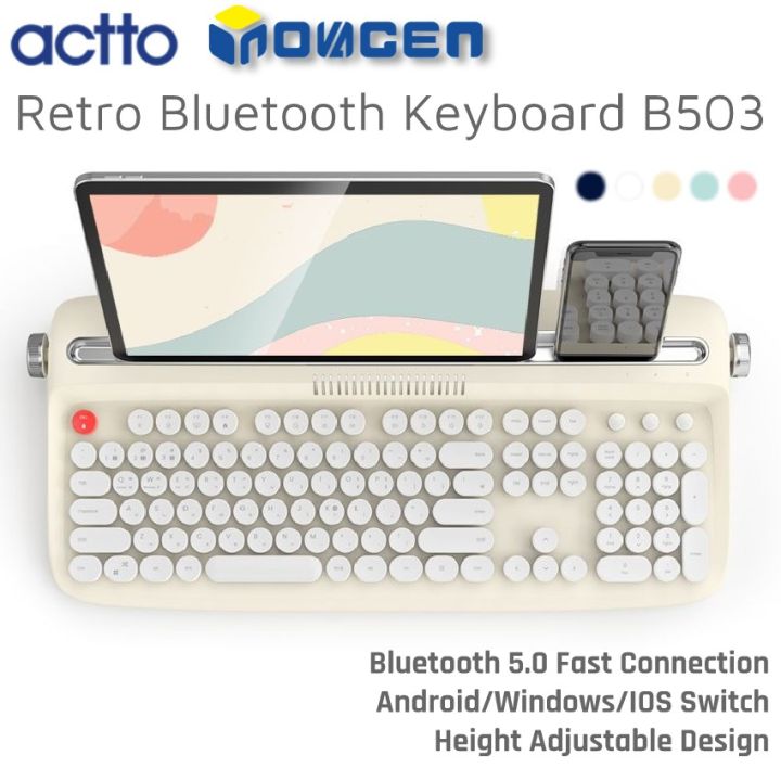Bàn Phím ACTTO B503, Bàn Phím Máy Đánh Chữ Retro Bluetooth 5.0 Không Dây Có Chân Đế Tích Hợp Cho ...