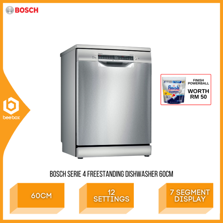Bosch Serie 4 Free Standing Dishwasher 60cm Stainless Steel EcoSilence ...