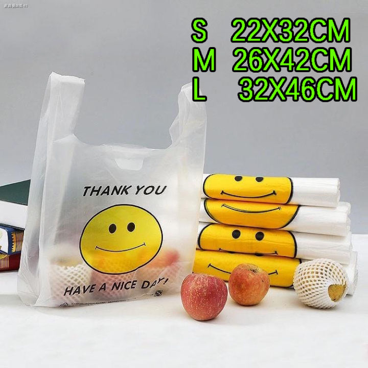 50Pcs Thank You Printed Plastic Bag Smile Face Plastic Bag Sando Bag ...