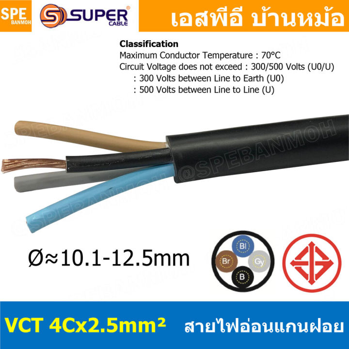 [ 1 เมตร ] VCT-4x2.5 สาย VCT 4C X 2.5 sq.mm สายอ่อน 4 คอร์ Size 2.5 sq.mm VCT AC Power Cable ...