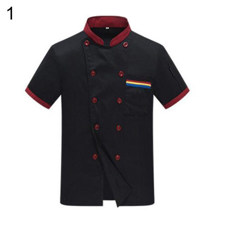 romaine Unisex Short Sleeves Chef Jacket Coat Stand Collar Couple ...