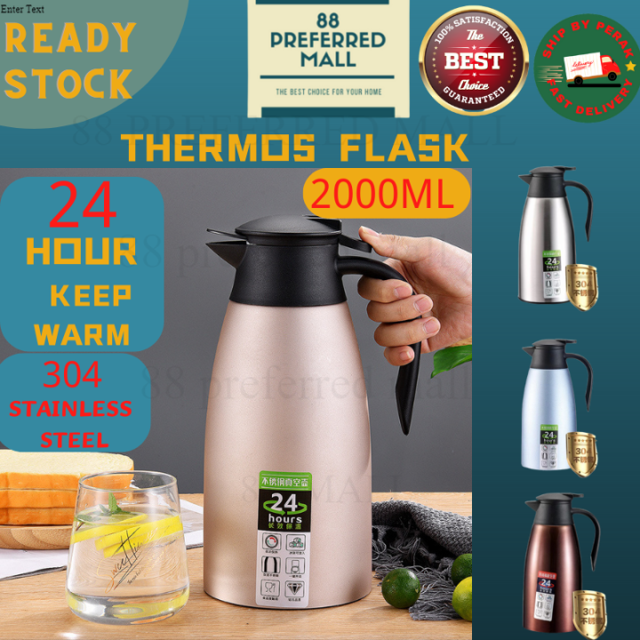 304 Stainless Steel 2L Thermal Flask Vacuum Insulated Water Pot Coffee Tea Milk Jug Thermal ...