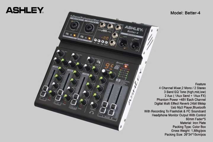 Mixer Audio ASHLEY Better 4 Original 4 CHANNEL MIXER BLUETOOTH | Lazada ...