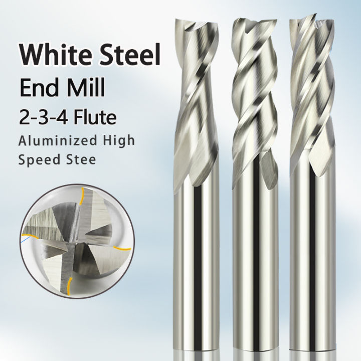 HSS 2/3/4 Flute White Steel Milling Cutter 4/6/8/10/12mm High Speed Steel End Mill M2AL CNC Tool ...