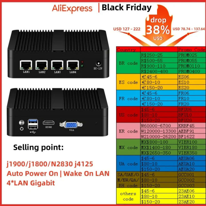 BEBEPC Mini PC Fanless In Celeron J1900 J4125 4LAN Gigabit Ethernet ...