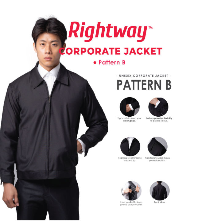 Rightway Pattern B Unisex Executive Jacket Bomber Office Jacket - Black ...