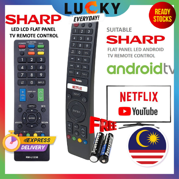 SHARP TV LED/LCD RM-L1238 Remote Control with box/ Sharp Youtube Netflix Android Smart TV Remote ...