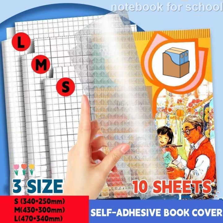 10 Sheets Transparent Self-adhesive Book Wrap Protective Cover S/M/L ...